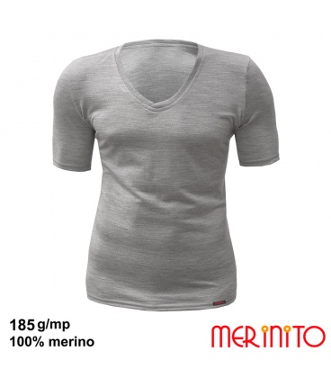 Tricou merinos barbati Merinito V-neck Undyed 185g 100% lana merino